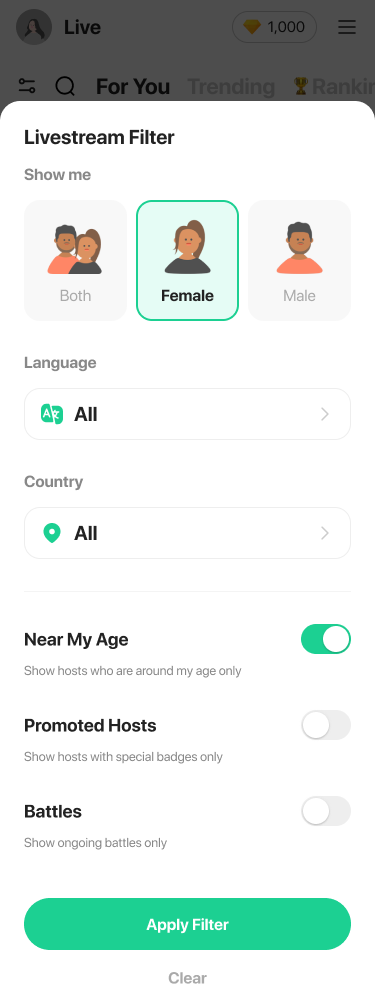 How to Filter Live Streams? – Azar Help Center